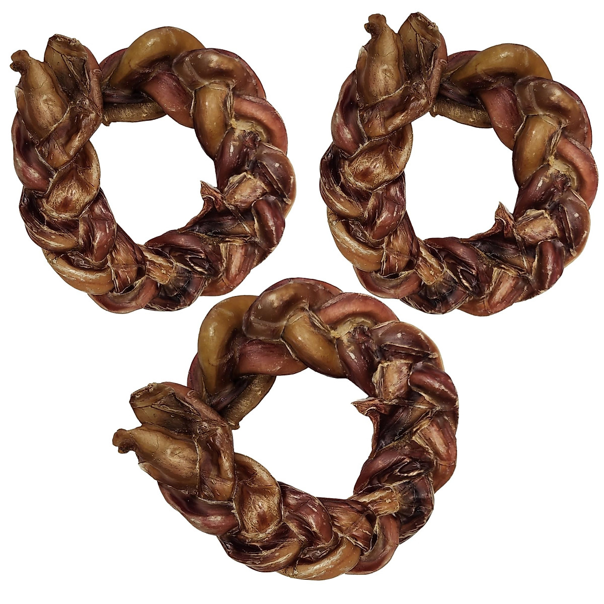 hotspot pets Braided Bully Stick Rings for Dogs - (3 Pack) Premium All Natural Long Twisted Beef Pizzle Dog Chew Treats - Grain Free Fully Digestible Rawhide Alternative Bones