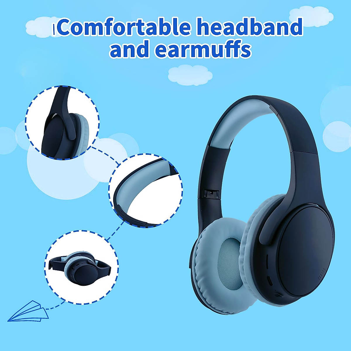 YUSONIC Bluetooth Headphones Over Ear, Noise Isolation Wireless Headphone for Teenger Adult Children for Home Travel Office School Phone Music use (Blue)