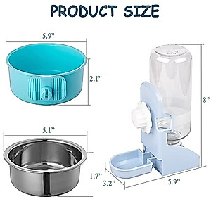 Hamiledyi Crate Bunny Food Bowl Removable Stainless Steel Pet Dog Cage Dual Bowls Plastic Hanging Water Fountain Automatic Bottle Food & Water Feeder Coop Cup for Rabbit Cat Puppy Guinea Pigs 3PCS