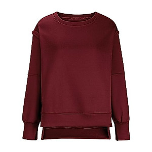 Ceboyel Women Oversized Sweatshirts Loose Fit Corded Sweatshirt Hoodie Crewneck Tunic Pullover Trendy Fall Clothes 2023 Today'S Deals Wine Xl