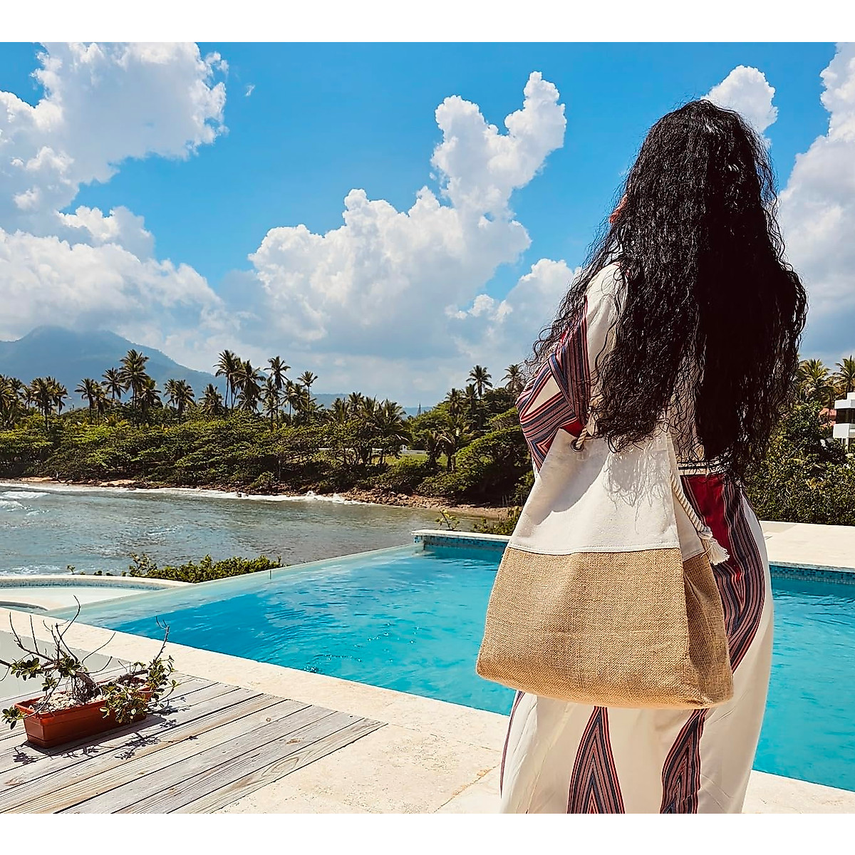 Large Beach Bag - woven beach bag - Canvas and Jute boho Tote Summer Shoulder Bag -Travel tote