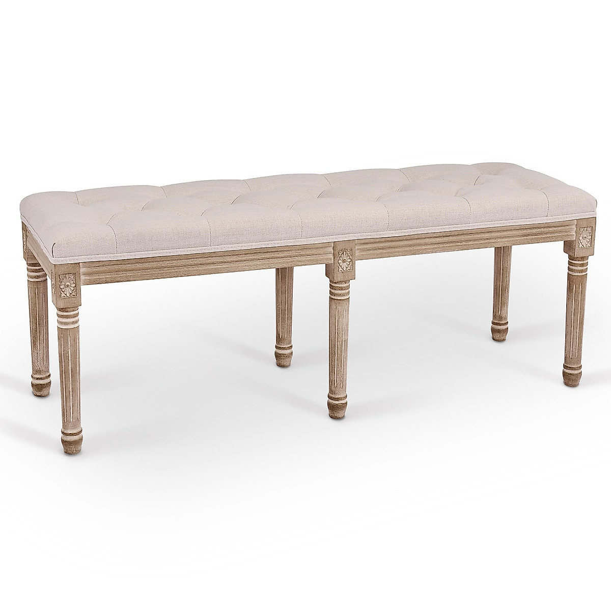 Vonluce Extra-Long Upholstered Bench, Beige, Rubberwood Frame, 48 x 16.7 in