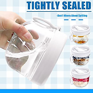 4 Pcs Overnight Oats Container with Lids and Spoons, 20 oz Plastic Overnight Oats Jars Large Capacity Airtight Yogurt Container for Milk, Fruit, Cereal and Salad Storage (White)