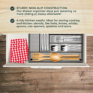 Maypes Kitchen Utensil Silverware Tray - Drawer Organizer for Flateware - Drawer Mesh Organizer (Black)