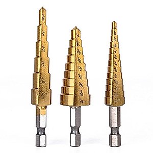 3Pcs/Set High Speed Steel Titanium Step Drill Bit Set with Pouch Impact Driver Compatible 28 (1/8-3/4'')