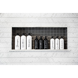 Alora 32oz Reusable Shampoo and Conditioner Bottles - Set of 3 - Easy to Read Labels - Pump Bottle Dispenser for Shampoo, Conditioner, Body Wash - Empty Plastic Refillable Containers for Shower