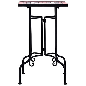 vidaXL Mosaic Outdoor Side Table - Durable Iron and Ceramic Construction, Elegant Curved Legs - Ideal for Garden, Balcony, Terrace - Also Serves as Flower Plant Stand - Brown Terracotta and White