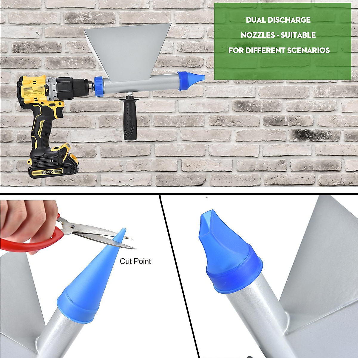 BOXmime Auger Mortar Caulking Gun,All-Metal Portable Pointing Grouting Caulking Sprayer With 5 Nozzles for Walls, Bricks, Floors (Not include Electric Drill)