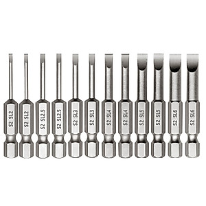 Saipe 12 Pieces Magnetic Slotted Screwdriver Bit Set, 1/4 Inch Hex Shank Flat Head Drill Bits Insert Bits 2 Inch Length, SL2/2.5/3/4/5/6 Impact Driver Bit for Power Drilling, Set of 2