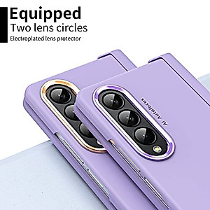 EAXER Compatible with Samsung Galaxy Z Fold 4 Case, Shockproof Plating Lens Hinge Protector Screen Case Cover S Pen Holder with Pen Stylus (Purple)