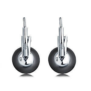 925 Sterling Silver Cubic Zirconia Black Freshwater Cultured Pearl Drop & Dangle Leverback Earrings (10mm black pearl)