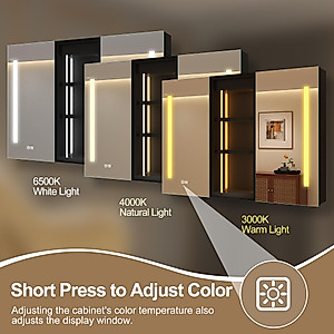 28"x40" Black-LED-Medicine-Cabinet-Mirror-for-Bathroom-with-Sockets, Medicine Cabinet with 3 Color Adjustment Dimmable and Anti-Fog, Medicine Cabinet with Lighted Storage Window & Adjustable Shelf