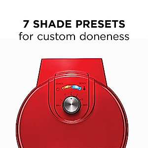 Chefman Anti-Overflow Belgian Waffle Maker w/Shade Selector, Temperature Control Mess Free Moat, Round Iron w/Nonstick Plates & Cool Touch Handle, Measuring Cup Included, Red
