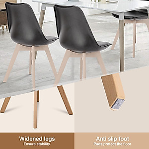 Sweetrcrispy Dining Chairs, Dining Chairs Set of 4, Dining Room Chairs, Kitchen Chairs, Mid Century Modern Chairs, PU Leather Upholstered Chairs with Wood Legs, Kitchen & Dining Room Chairs, Black