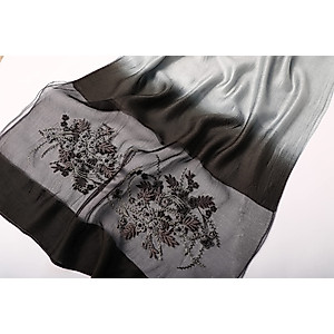 WINCESS.YU Silk Scarf for Women Lightweight Shawls and Wraps for Weddings Fashion Pashmina Shawl Embroidered Scarves (Black)