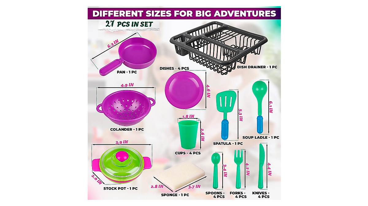 Fun Play Kitchen Pots & Pans Set for Kids - 27 Pieces