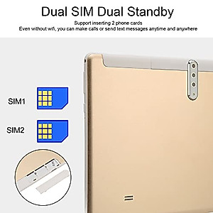 CHICIRIS Calling Tablet, 10.1 Inch HD Tablet Dual Cameras Gold 2.4 G 5G WiFi 100-240 V for Android 12 for Study (US Plug)