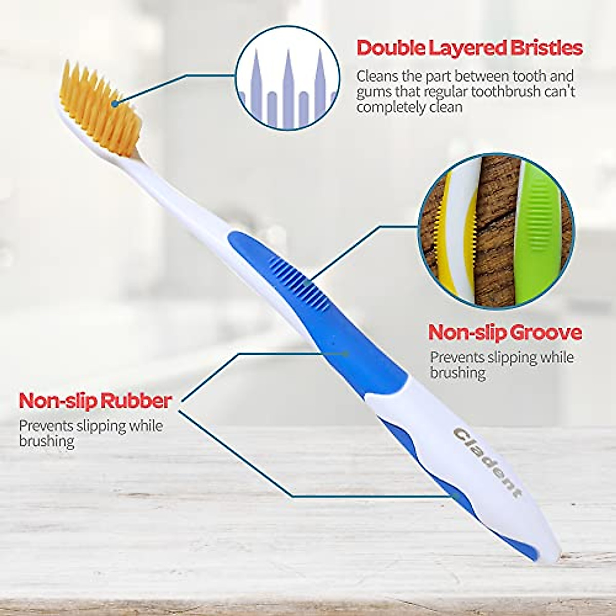 cladent Gold Nano Toothbrush Soft Toothbrushes for Adults, Double Layered Soft Bristle Toothbrush,BPA Free,Travel Toothbrush,Toothbrush Bulk,4 Colors,6 Count (6 Count)