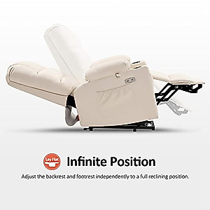 MCombo Large Dual Motor Power Lift Recliner Chair with Massage and Heat for Elderly Big and Tall People, Infinite Position, Extended Footrest, Faux Leather 7680 (Cream White, Large)