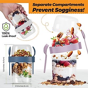 QUASLEQ 4-Pack Yogurt Parfait Cups - with Lids and Spoons - Reusable Yogurt Containers for On-the-Go - Portable Yogurt Cups with Topping Storage - Ideal for Oatmeal and Breakfast Prep (22 oz-650 Ml)