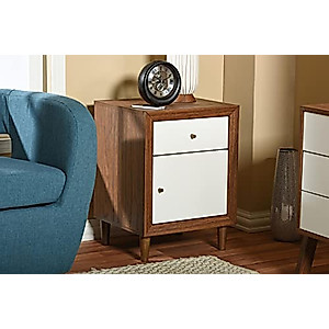 Baxton Studio FP-6783-Walnut/White-NS Nightstand, Medium, White and Walnut