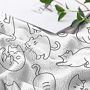 BEDMUST 3 PCS White Cat Blanket with 2 Pillow Covers Painting Pet Cat Pattern Throw Blanket Soft Warm Cozy Fuzzy Kitty Throw Blanket 50x60 Inches & 2 Cushion Covers