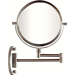DecoBros 8-Inches Two-Sided Swivel Wall Mount Mirror with 7X Magnification, 13.5-Inches Extension, Nickel