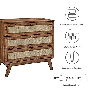 Modway Soma 3-Drawer Dresser in Walnut, 31 x 18.5 x 30