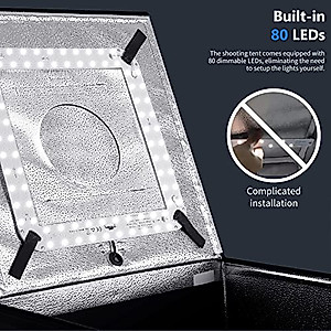 NEEWER Photo Studio Light Box, 20” x 20” Shooting Light Tent with Adjustable Brightness, Foldable and Portable Tabletop Photography Lighting Kit with 80 LED Lights and 4 Colored Backdrops