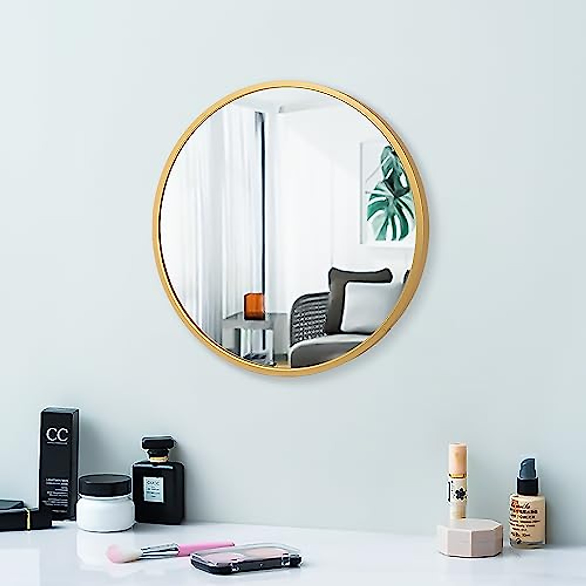 SCWF-GZ 2 Packs of 12" Round Mirror Circle Wall Mounted Hanging or Against Wall Metal Frame Dressing Make-up Mirrors for Entryway Bedroom Bathroom Living Room 12 inch Gold Small