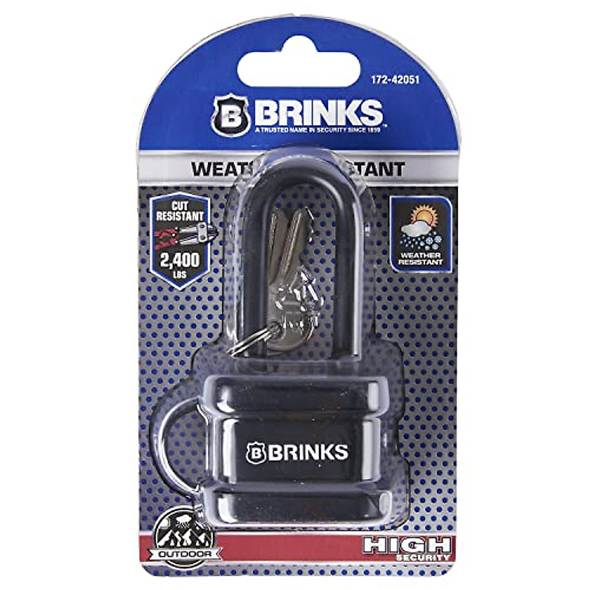 BRINKS - 40mm Laminated Steel Weather Resistant Padlock with 2” Shackle - Vinyl Wrapped and Chrome Plated with Hardened Steel Shackle, 172-42051, Black