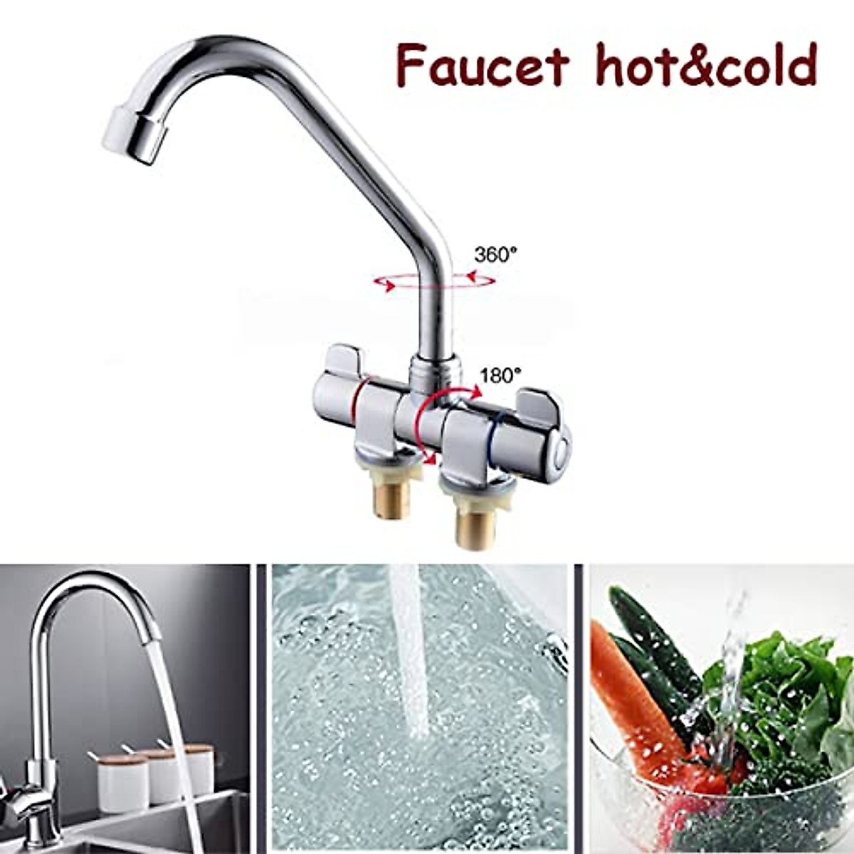 Camper Faucet Folding Faucet RV Water Tap Cold and Hot Water 360 Degree High-end Kitchen Sink Faucet Gooseneck Spout Dual Knob Handles Brass Constructed & Chrome Polished