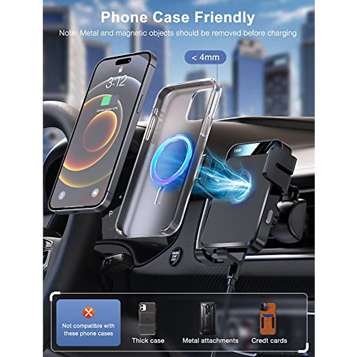 Wireless Car Charger, MOKPR Auto-Clamping Car Mount 15W/10W/7.5W Fast Charging Air Vent Car Phone Mount Compatible with iPhone 14/13/13 Pro/12 Pro Max/12 pro/12/11/10/8 Series, Samsung Galaxy Series