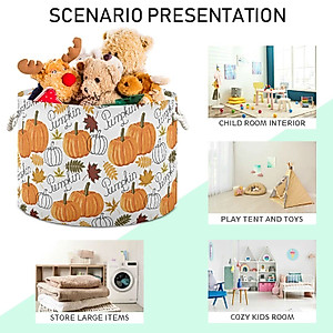 senya Thanksgiving Storage Basket Fall Basket, Pumpkin Leaf Fall Autumn Thanksgiving for Toys Clothes Storage Bin Box Laundry Hamper Organizer Bag with Handles