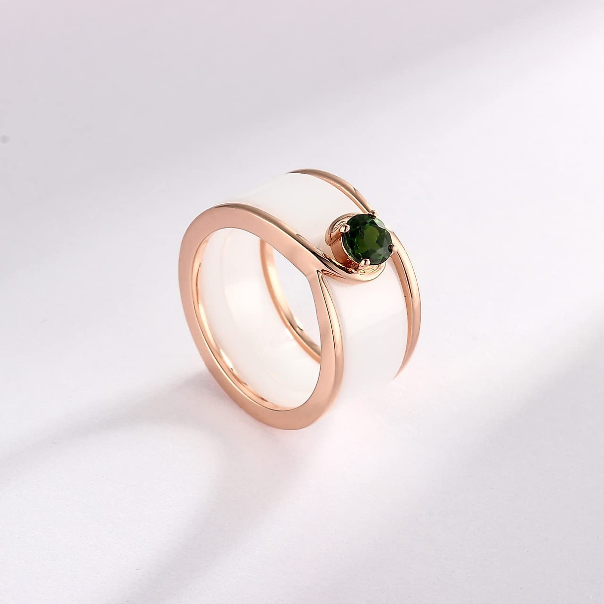 Natural Chrome diopside Rose Gold Over Sterling Silver Ring 0.6ctw with White or Black Ceramic (White, 7)