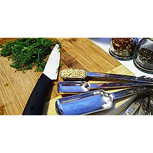 Heavy duty stainless steel metal measuring spoon for dry or liquid, suitable for seasoning pot, perfect for baking and cooking-professional quality, engraved in US and metric sizes (6 pieces)