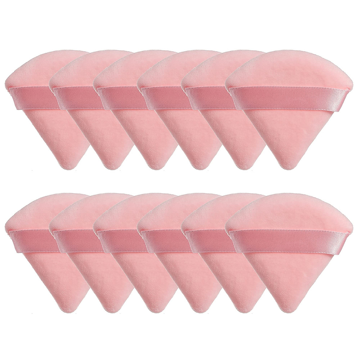 MOTZU 12 Pieces Pure Cotton Powder Puff, Made of Cotton Velour in Triangle Wedge Shape Designed for Contouring, Under Eyes and Corners, 2.76 inch Normal Size, with Strap, Makeup Tool For Cosmetic