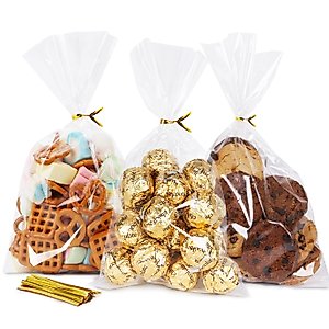 SUREHOME Cellophane Bags 100 Pack Clear Cellophane Treat Bags 6x10 In Cello Candy Bags for Party Favors Clear Gift Bags with Ties Plastic Gift Bags for Gift Giving Cookies Bakery Popcorn Goodie Wraps