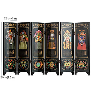 TJ Global Mini 9.5 INCH Tall 6-Panel Traditional Chinese Art for Home Decoration - Decorative Lacquerware, Home Decor, Lacquer, Oriental, Mini Divider (Opera Masks)