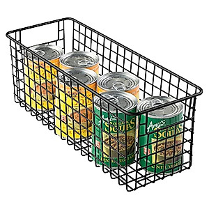 mDesign Slim Metal Wire Food Storage Organizer Basket with Handles for Organization in Kitchen Cabinets, Pantry Shelf, Bathroom, Laundry Room, Closets, Garage - Concerto Collection - Matte Black