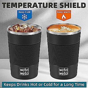 WETOWETO 12oz Coffee Cup, Insulated Travel Coffee Mug, Stainless Steel Coffee Tumbler, Spill Proof Coffee Mug with Lid, Portable Thermal Mug, Reusable Travel Coffee Cup for Hot and Cold(Black)