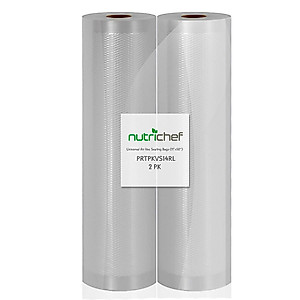 NutriChef Automatic Vacuum Air Sealing System Preservation & Sealer Bags 11x50 Rolls 2 pack 8x50 for Food Saver Black 12 in