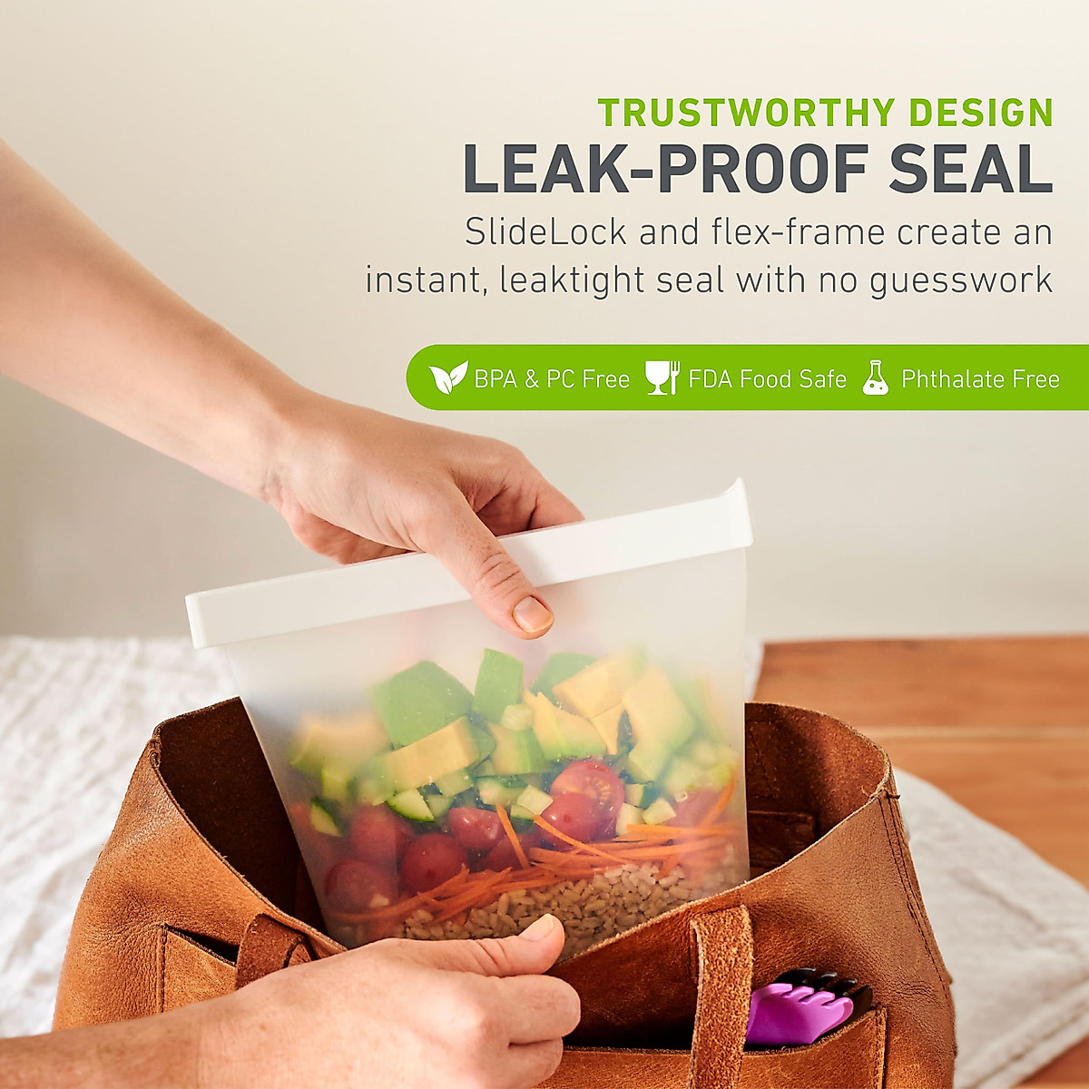 humangear GoPouch - Flexible Food Storage Container, Quick-Seal, Reusable Pouches, Leak Proof Bag with Slide-Lock Closure System, Clear, Medium