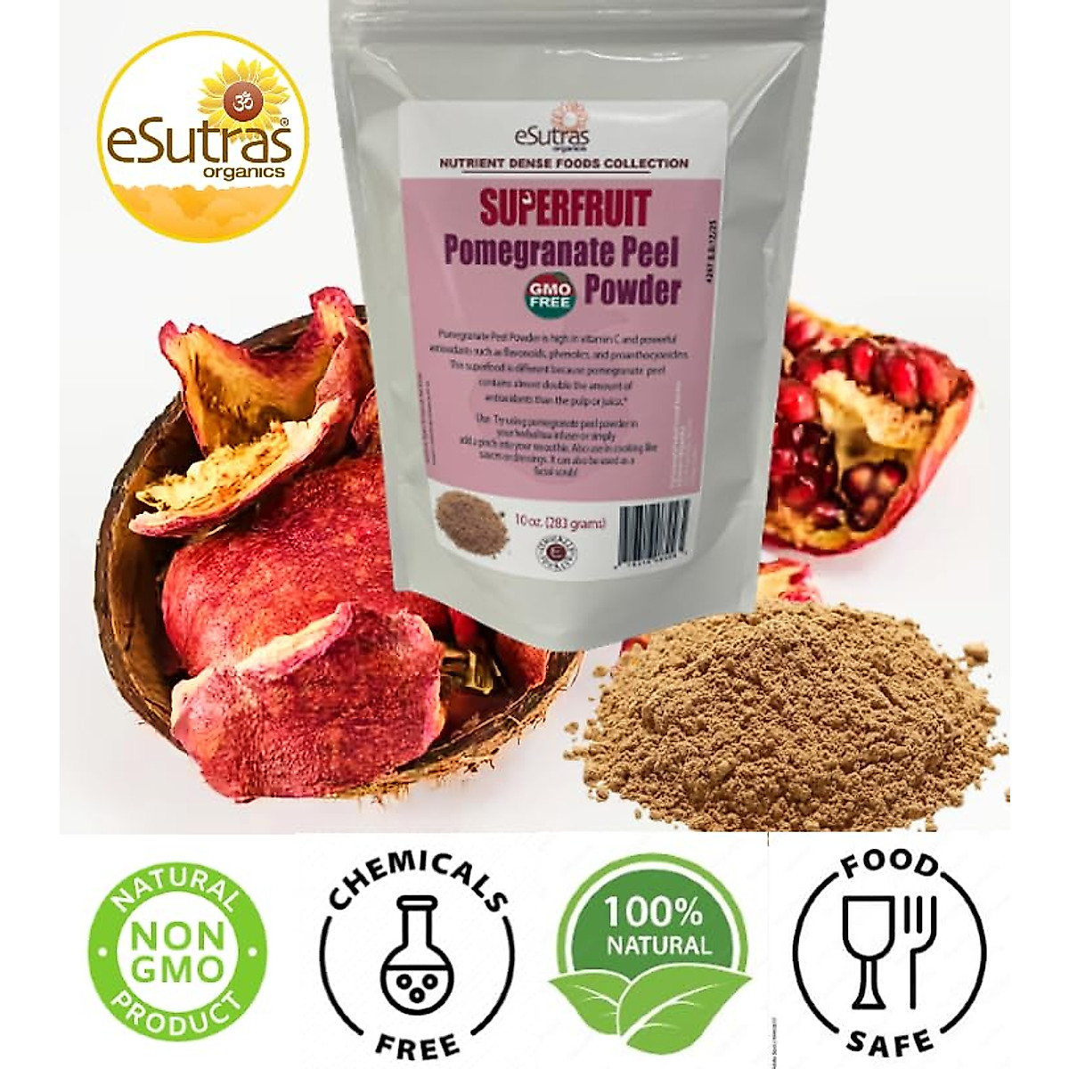 eSutras Organics Pomegranate Peel Powder Superfood, 10 Ounce
