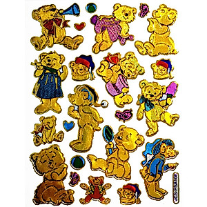 PARITA Stickers Glitter Cute Teddy Bear Gold Cartoon Stickers Craft Scrapbooking Book Album Card Diary Create Imagination Art Decal Waterproof for Kids (Pack 6 Sheets.) (13)
