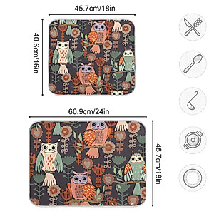 OTVEE Owl Printed Machine Washable Absorbet Dish Drying Mat Kitchen Counter Pad Cute Animal Heat Resistant Microfiber Counter Protector with Hanging Loop, 16X18inch