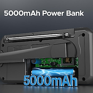 Crank Emergency Radio 5000mAh, Weather Radio, Solar Radios Battery Operated, NOAA/AM/FM Weather Alert Radios with Power Bank Phone Charger, SOS Alarm, Flashlight & Reading Lamp Indoor Outdoor Camping