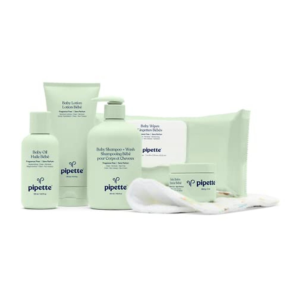 Pipette Baby Essentials Kit - Gender Neutral Baby Gift Set, Hypoallergenic, Petroleum & Fragrance Free, Natural Hydrating Plant-Derived Squalane, 6-Pieces