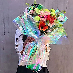 34 x 590 Inch Iridescent Cellophane Wrap Paper Roll, Food Grade Transparent Cellophane Roll Plastic Wrap for Flower, Gifts, Baskets, Arts & Crafts, Treats Wrapping