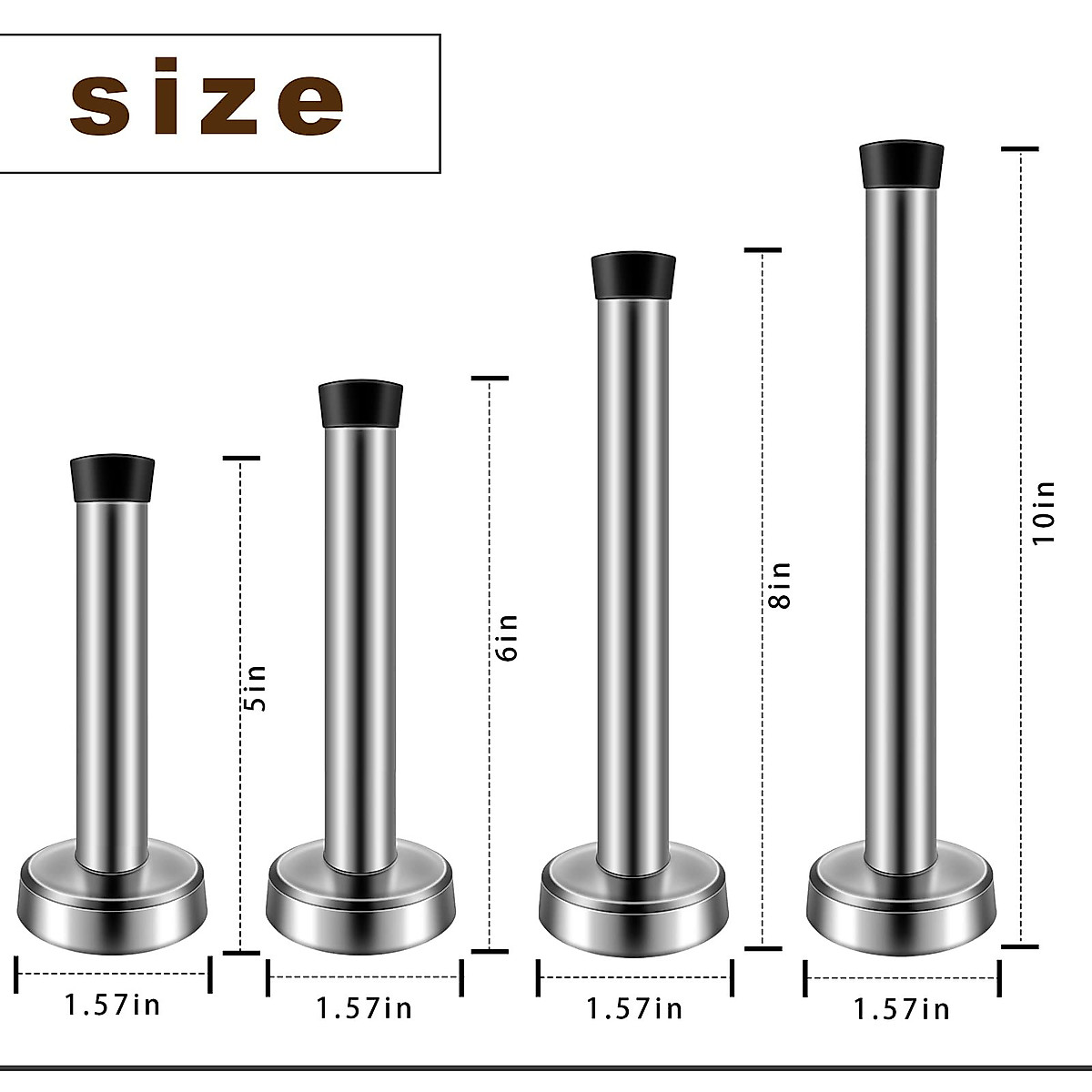 Long Door Stops, Stainless Steel Door Stopper, 8 Inch Commercial Doorstop Door Holder Wall Mounted, Large Modern Brushed Metal Solid Door Bumper w/Mute Rubber Tip, Heavy Duty Door Stopper